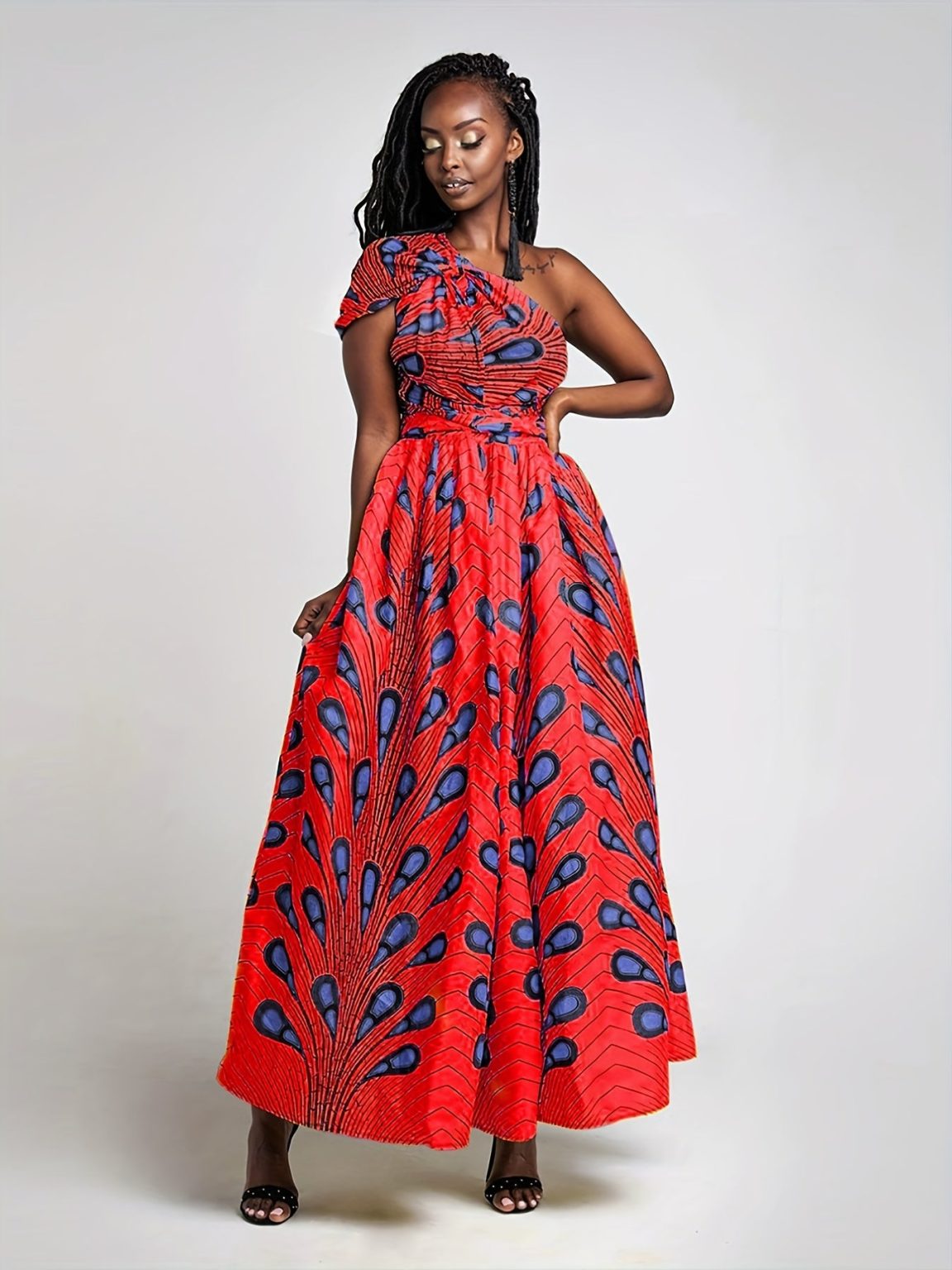Abstract Print Split Thigh Dress, Boho Plunging High Waist Maxi Dress ...