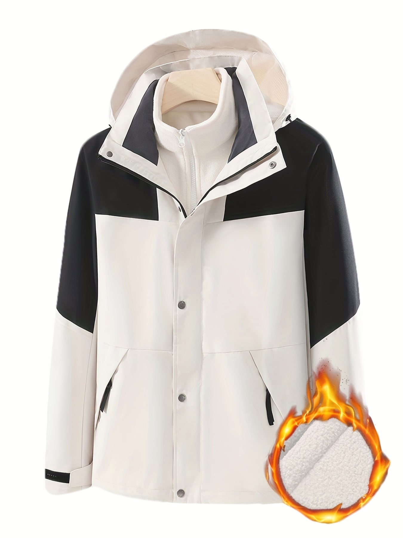3-in-1 Color Block Warm Punch Jacket, Casual Waterproof Windproof ...