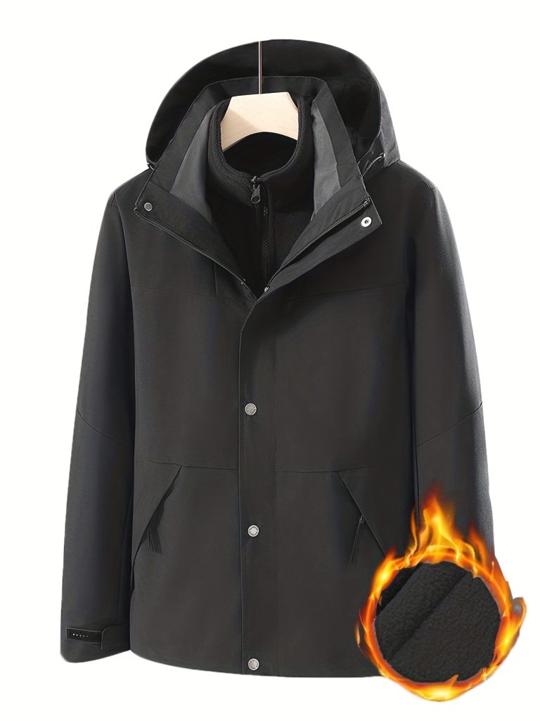 3-in-1 Color Block Warm Punch Jacket, Casual Waterproof Windproof ...